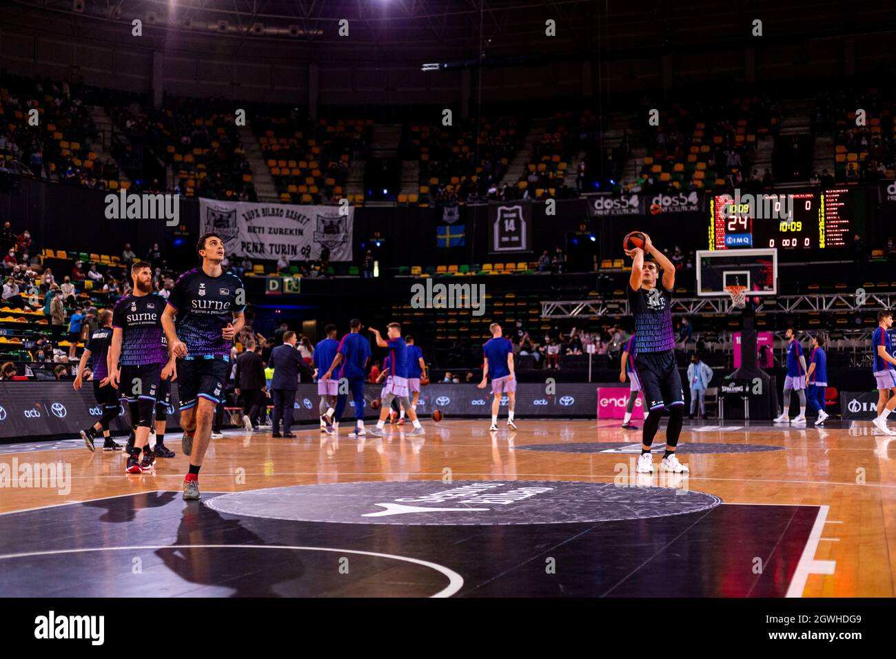 Bilbao, Basque Country, SPAIN. 3rd Oct, 2021. Bilbao players warming up ...