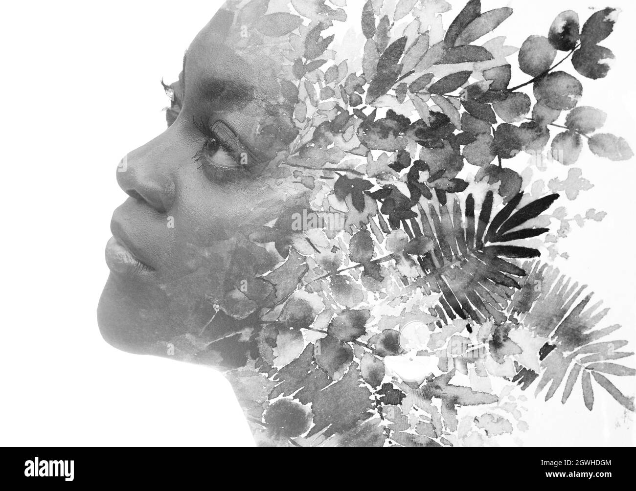 Paintography. Black and white painting of a tree combined with a ...