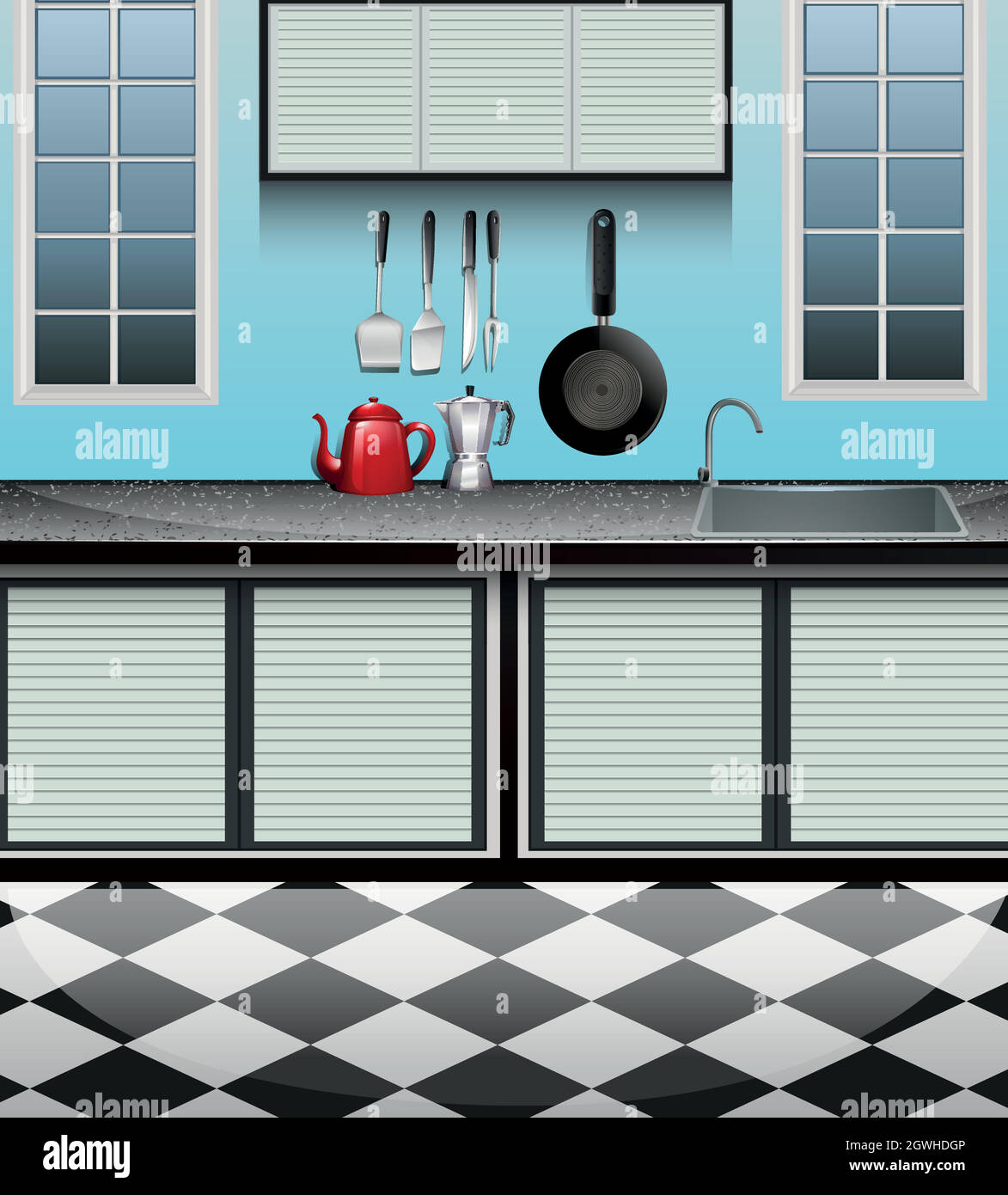 Kitchen room with sink at counter Stock Vector Image & Art - Alamy