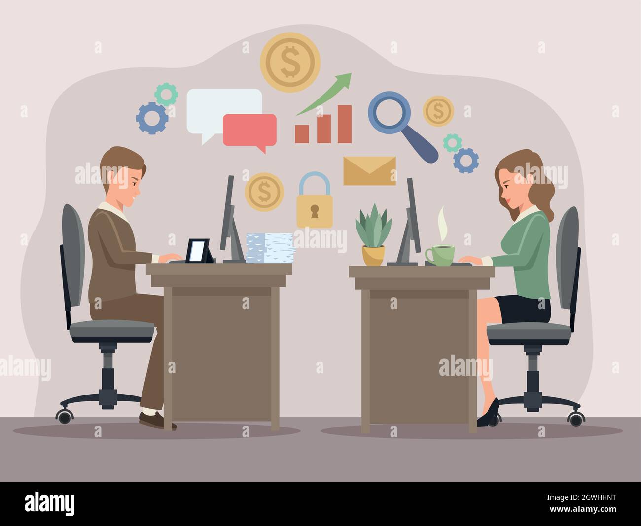 business couple working characters Stock Vector Image & Art - Alamy