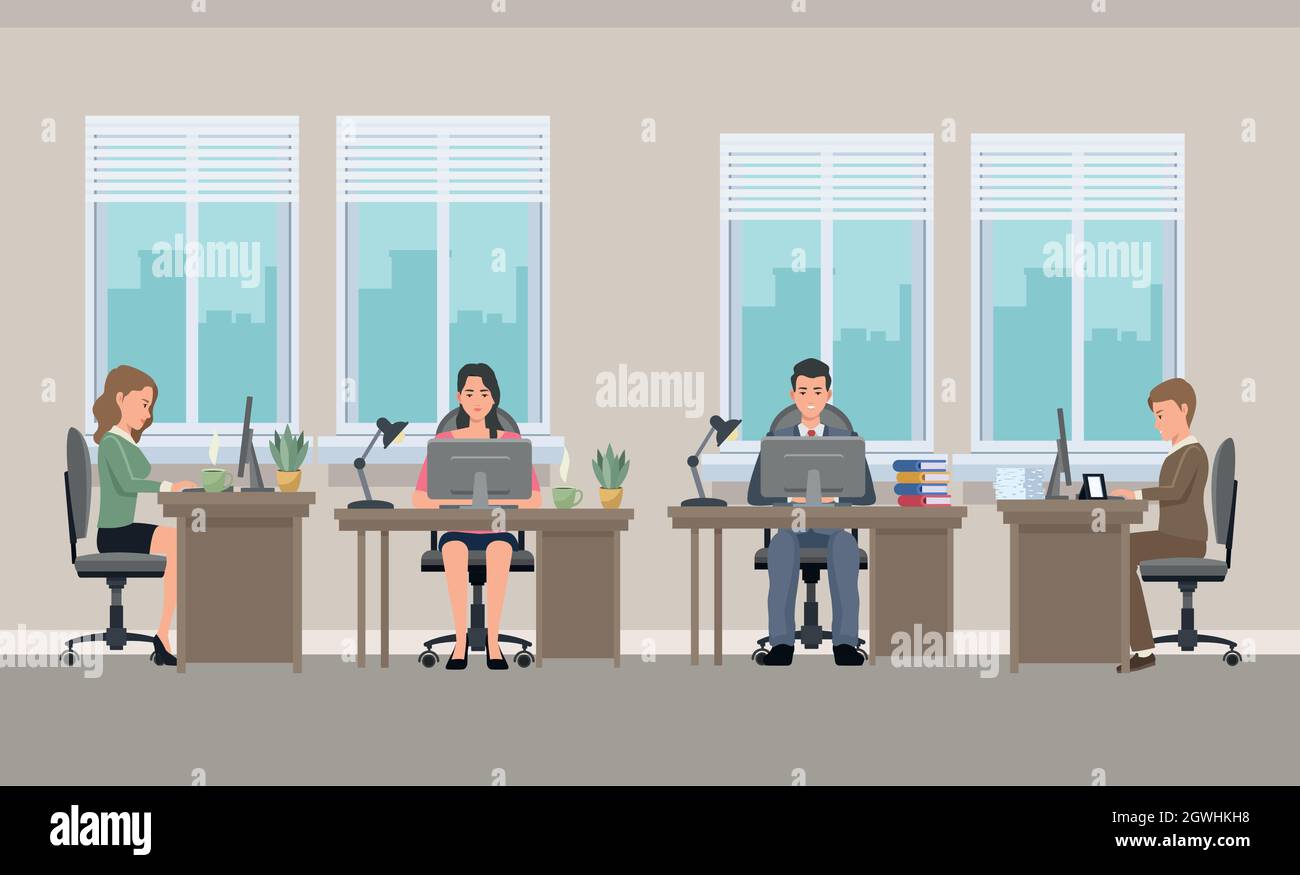Cartoon people at desks in office hi-res stock photography and images ...