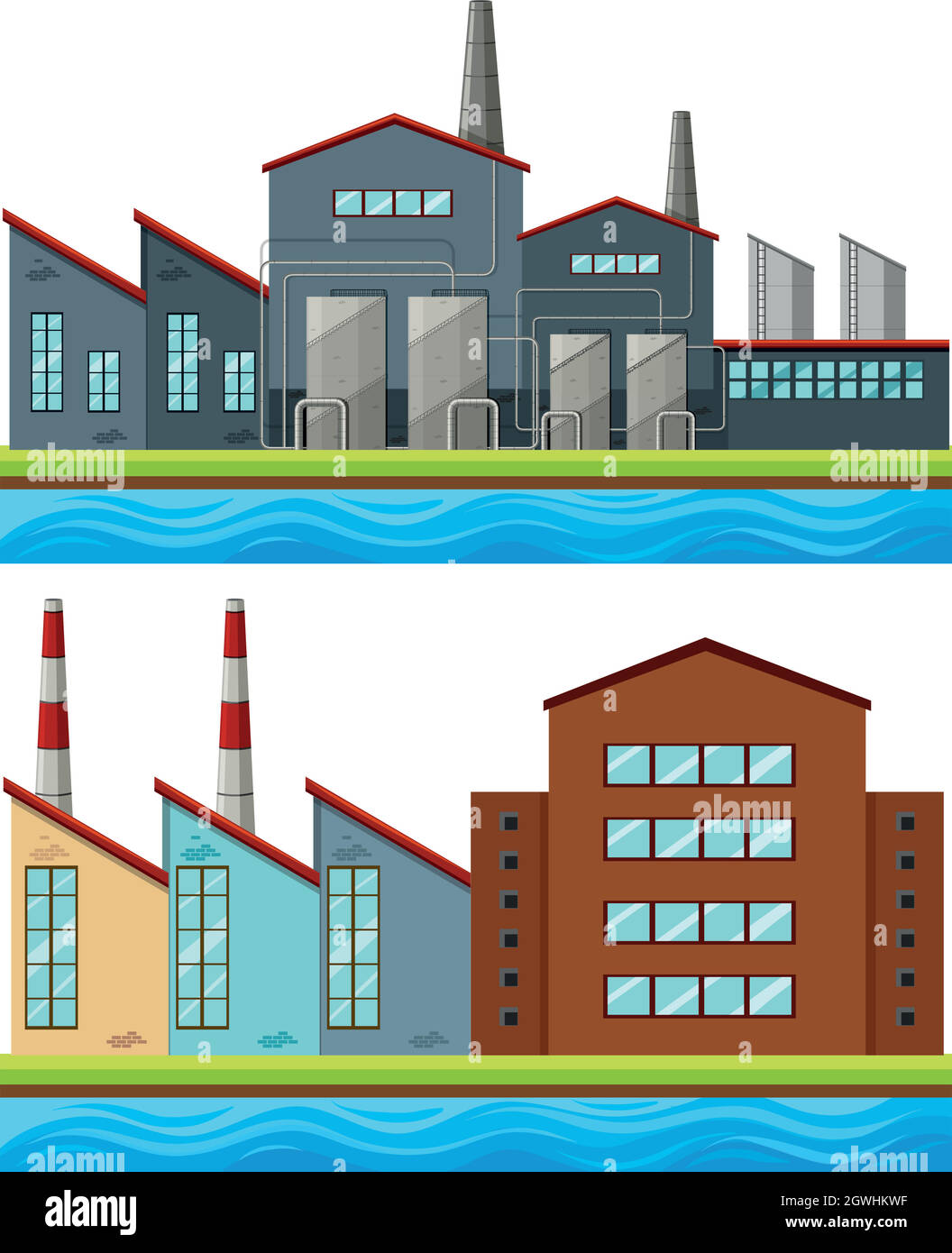 Factory buildings with tall chimneys Stock Vector Image & Art - Alamy