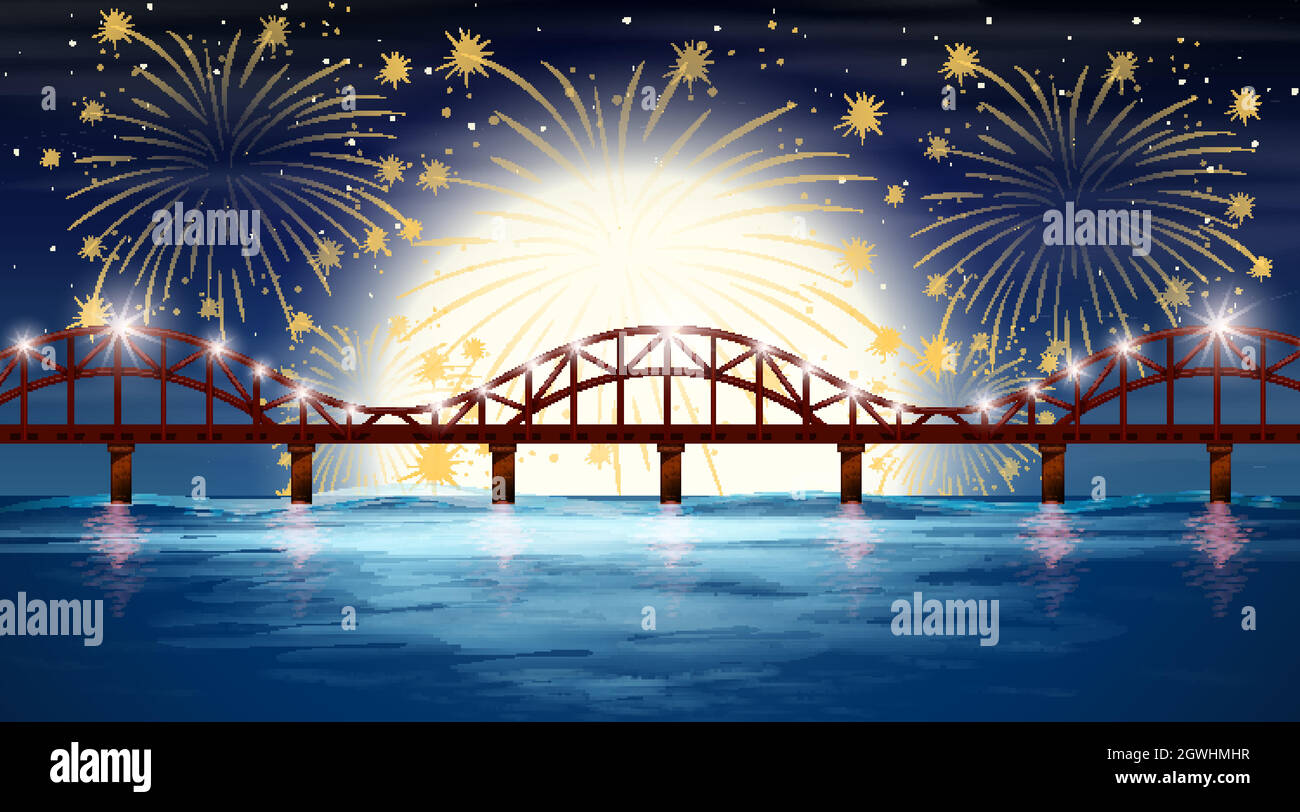 River scene with celebration fireworks Stock Vector Image & Art - Alamy