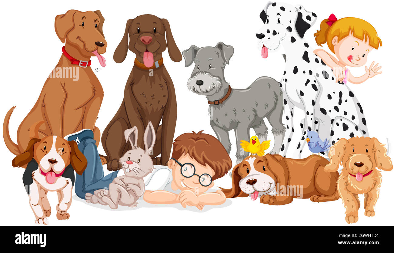 Children with animals on isolated background Stock Vector Image & Art ...