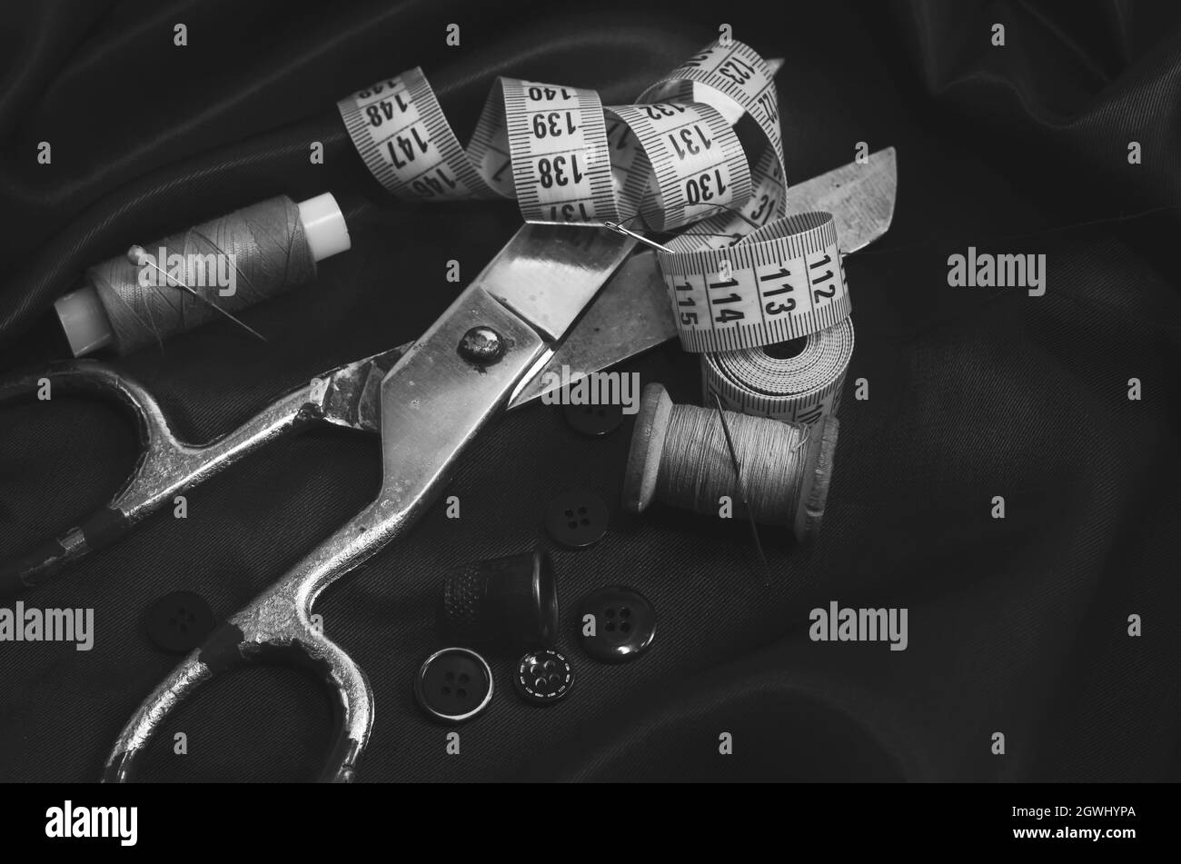 Needle and thread, scissors, sewing machine. Tailor's, fashion designer ...