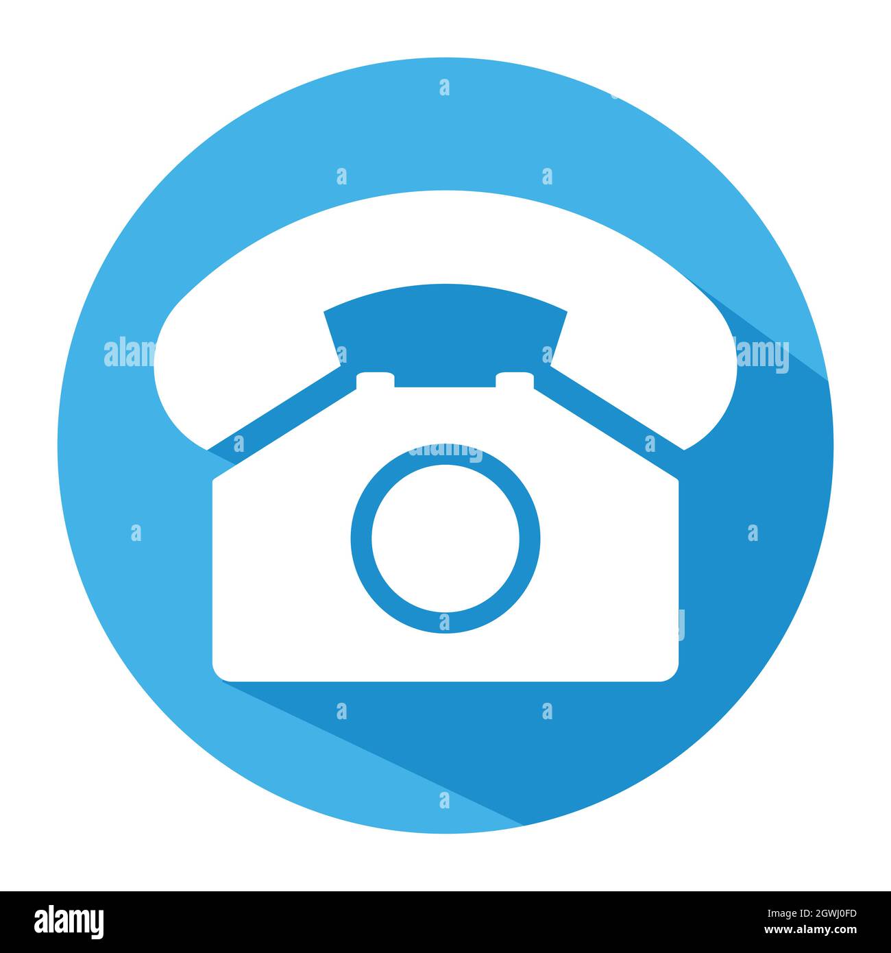 Old phone in blue circle flat icon isolated on white background ...