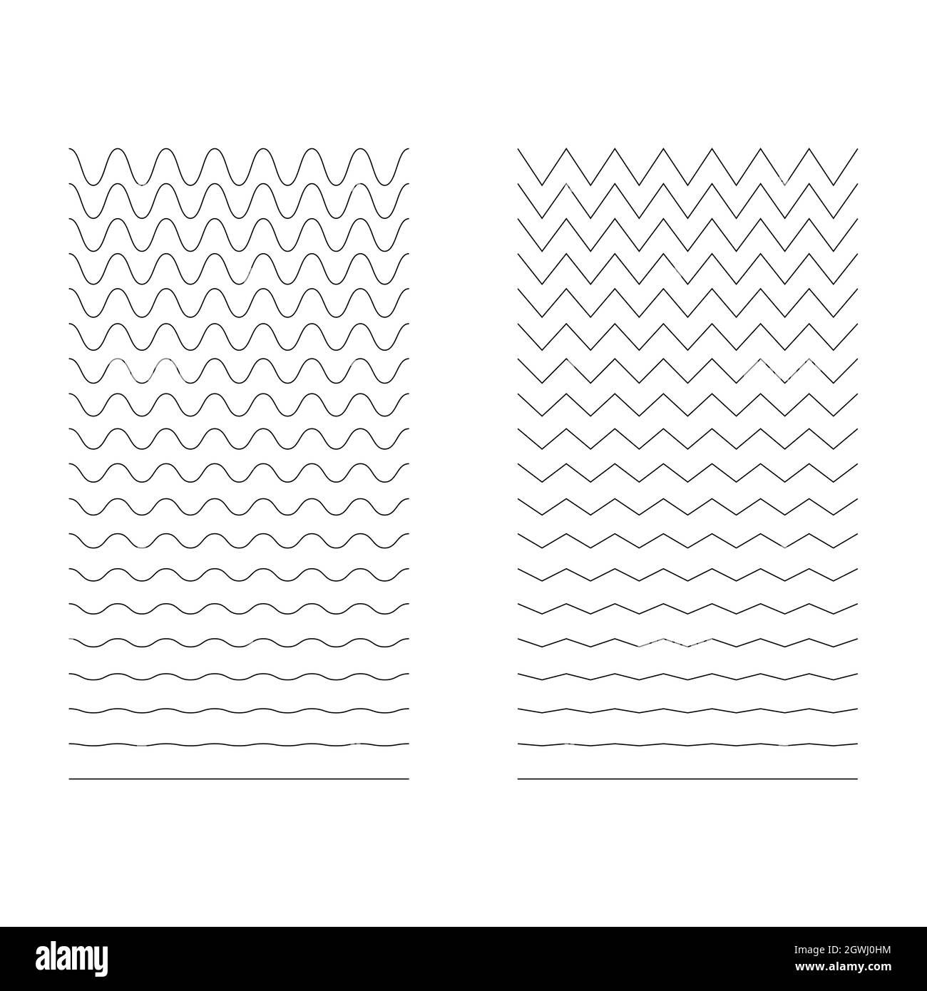 Set of wavy, curvy, zigzag horizontal lines. Vector simple new design ...