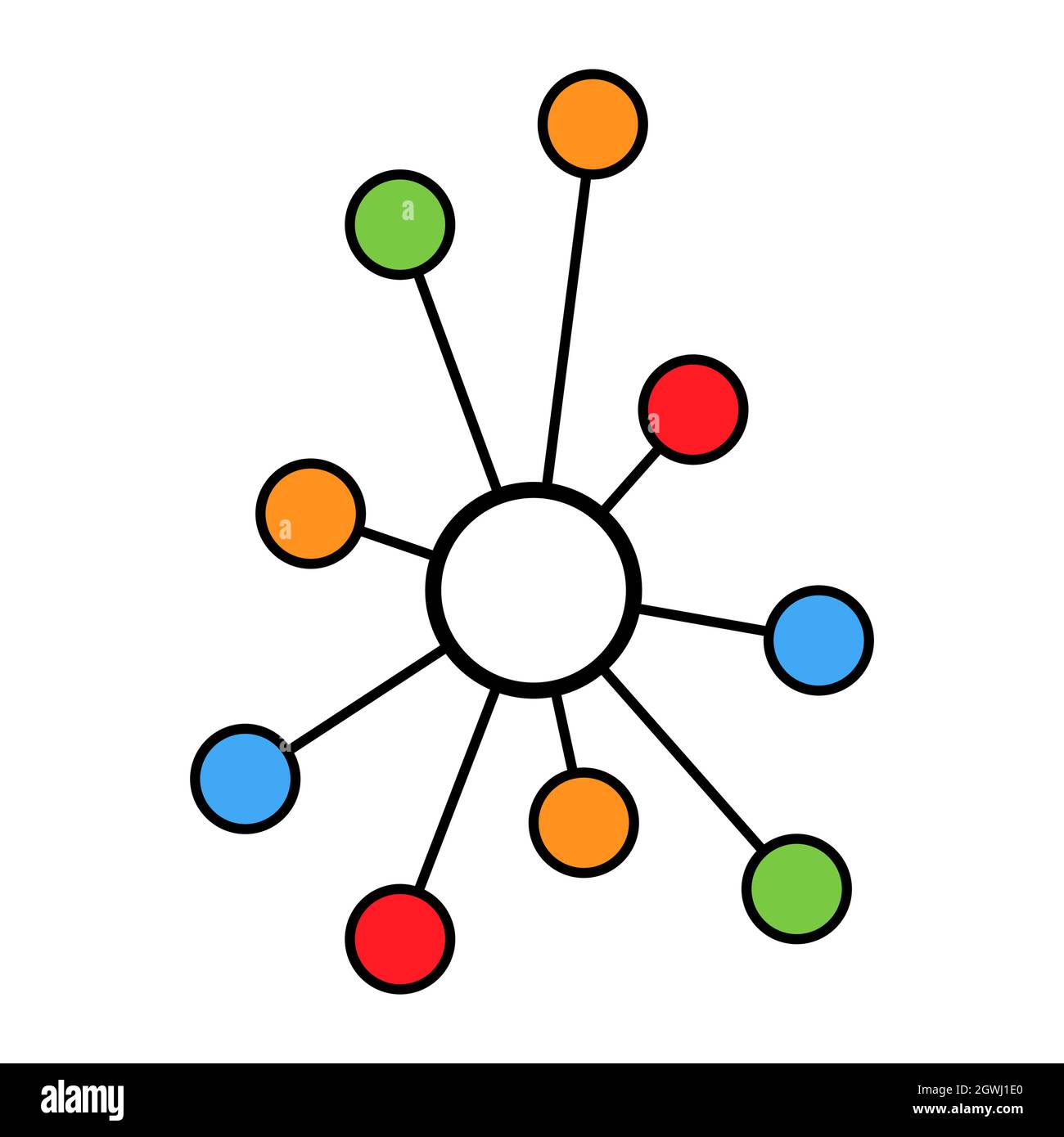 Hub flat network icon, connect structure vector symbol isolated on ...