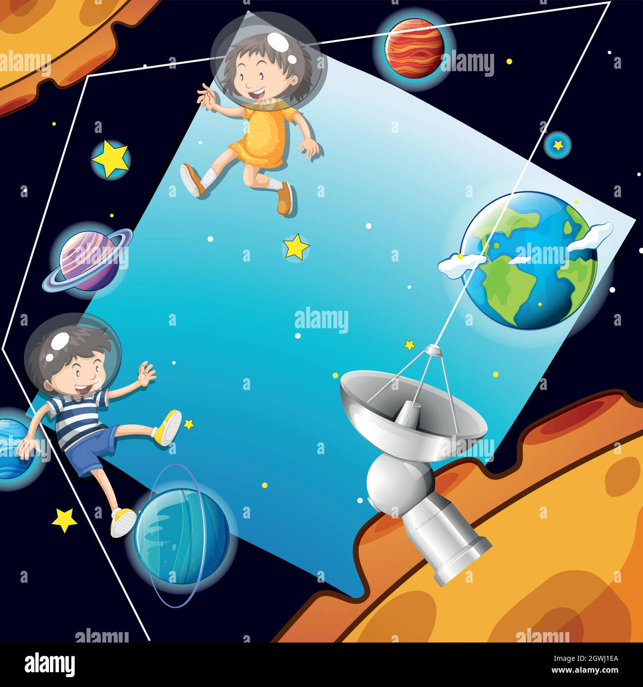 Background template with kids in space Stock Vector Image & Art - Alamy