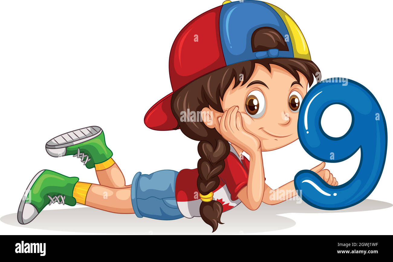 Little girl holding number nine Stock Vector Image & Art - Alamy