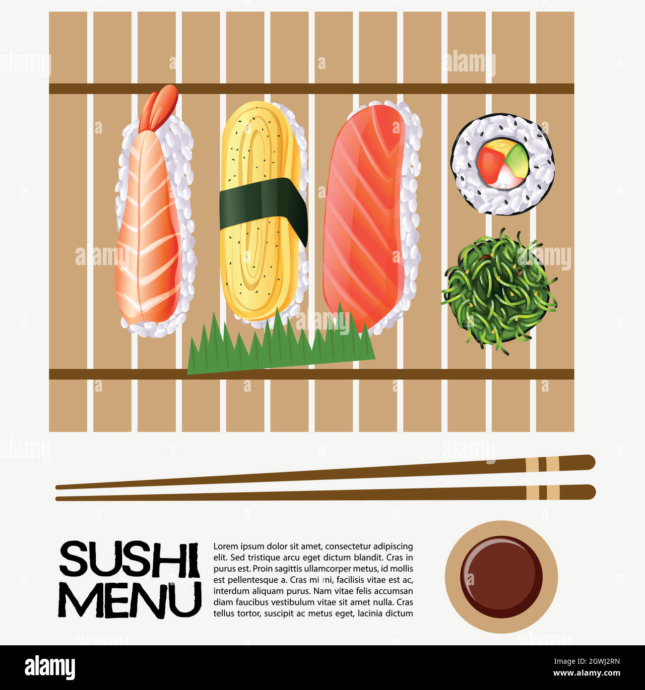 Sushi menu design with sushi on wooden tray Stock Vector Image & Art ...