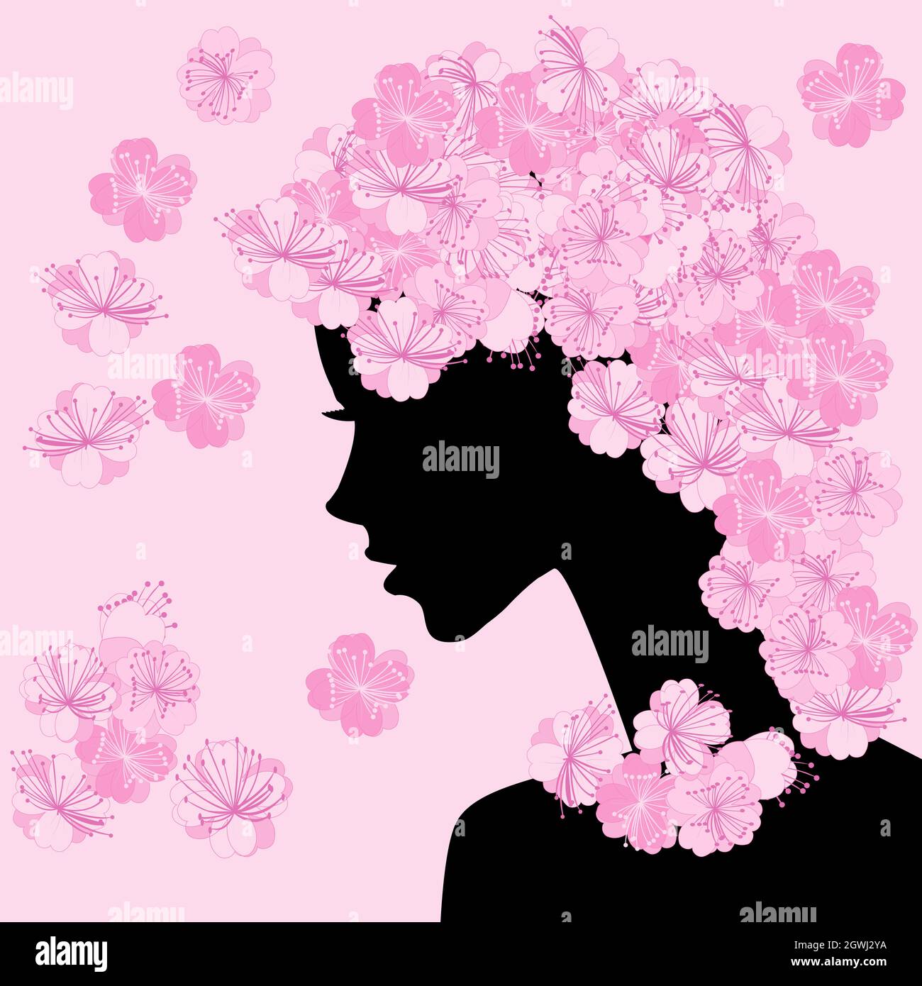 Girl profile with cherry flowers background Stock Vector Image & Art ...