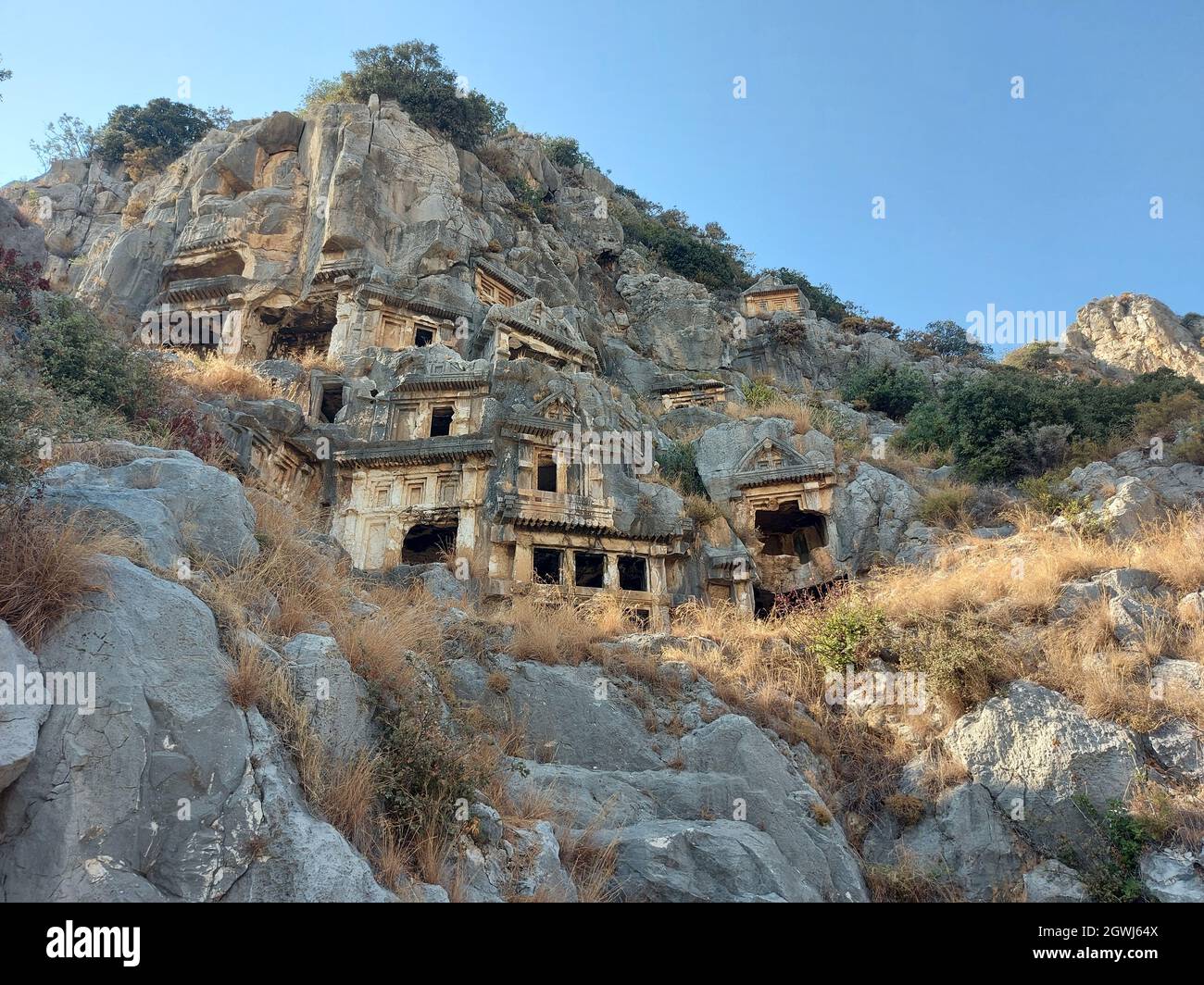 A close up shot of the view of The ancient city of Myra Demre in ...