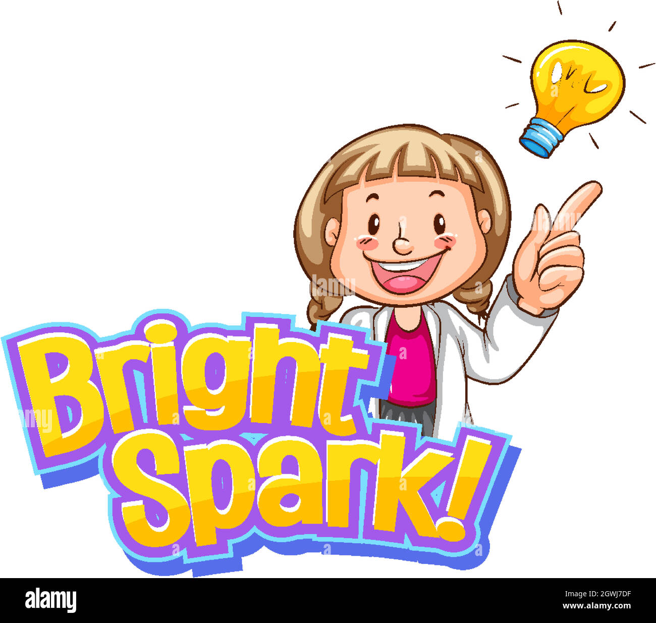 Font design for word bright spark with girl and good idea Stock Vector ...
