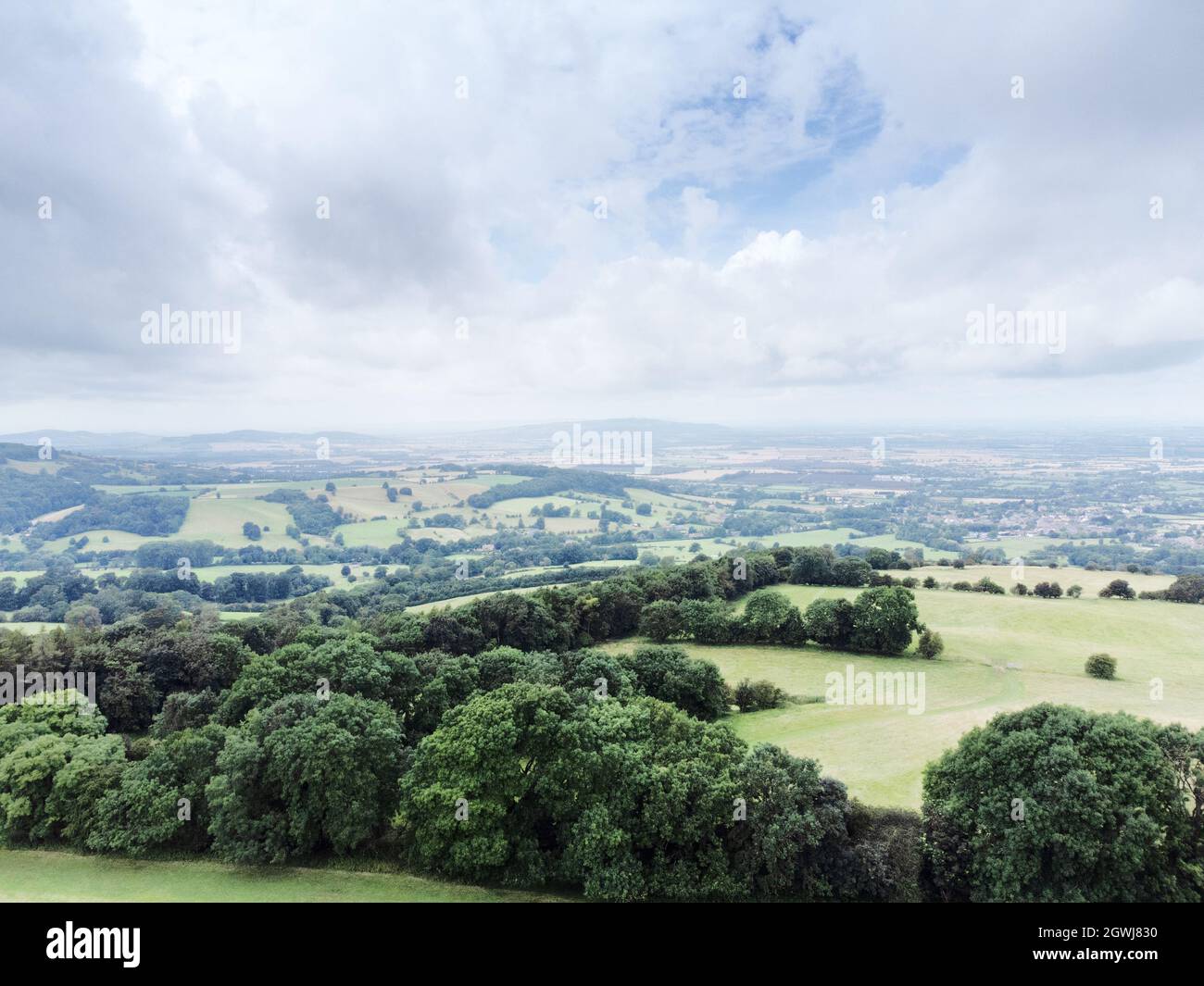 High above the Worcestershire countryside looking down the vally at ...