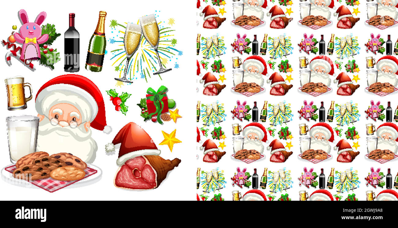 Seamless background design with Santa and christmas food Stock Vector ...