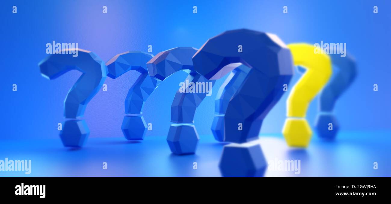 colored as the flag of Europe. Question marks in blue and yellow 3d ...