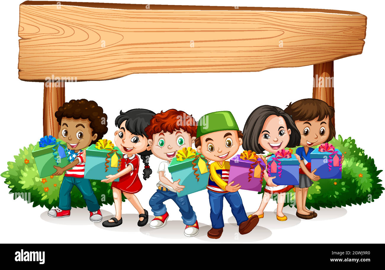 Blank sign template with kids holding present Stock Vector Image & Art ...