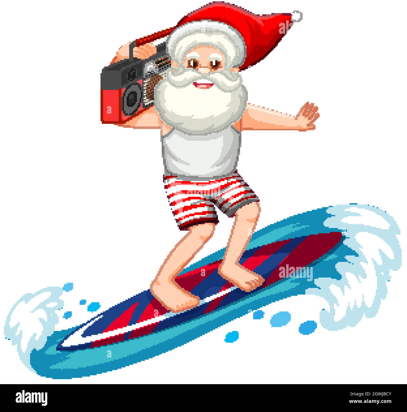 Santa Claus surfing in summer theme on white background Stock Vector ...