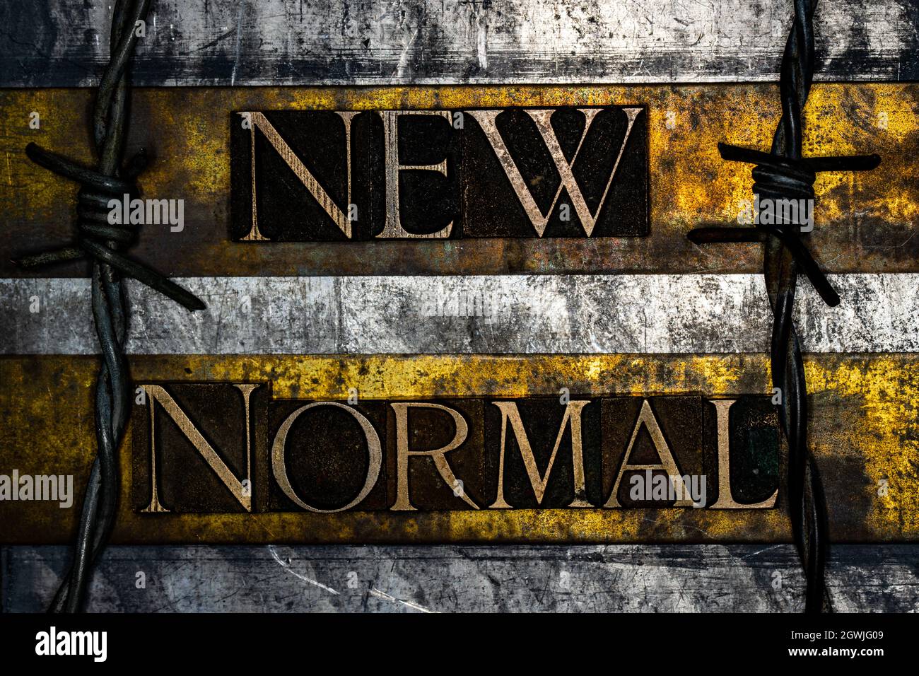 New Normal text on vintage textured grunge copper gold and silver ...