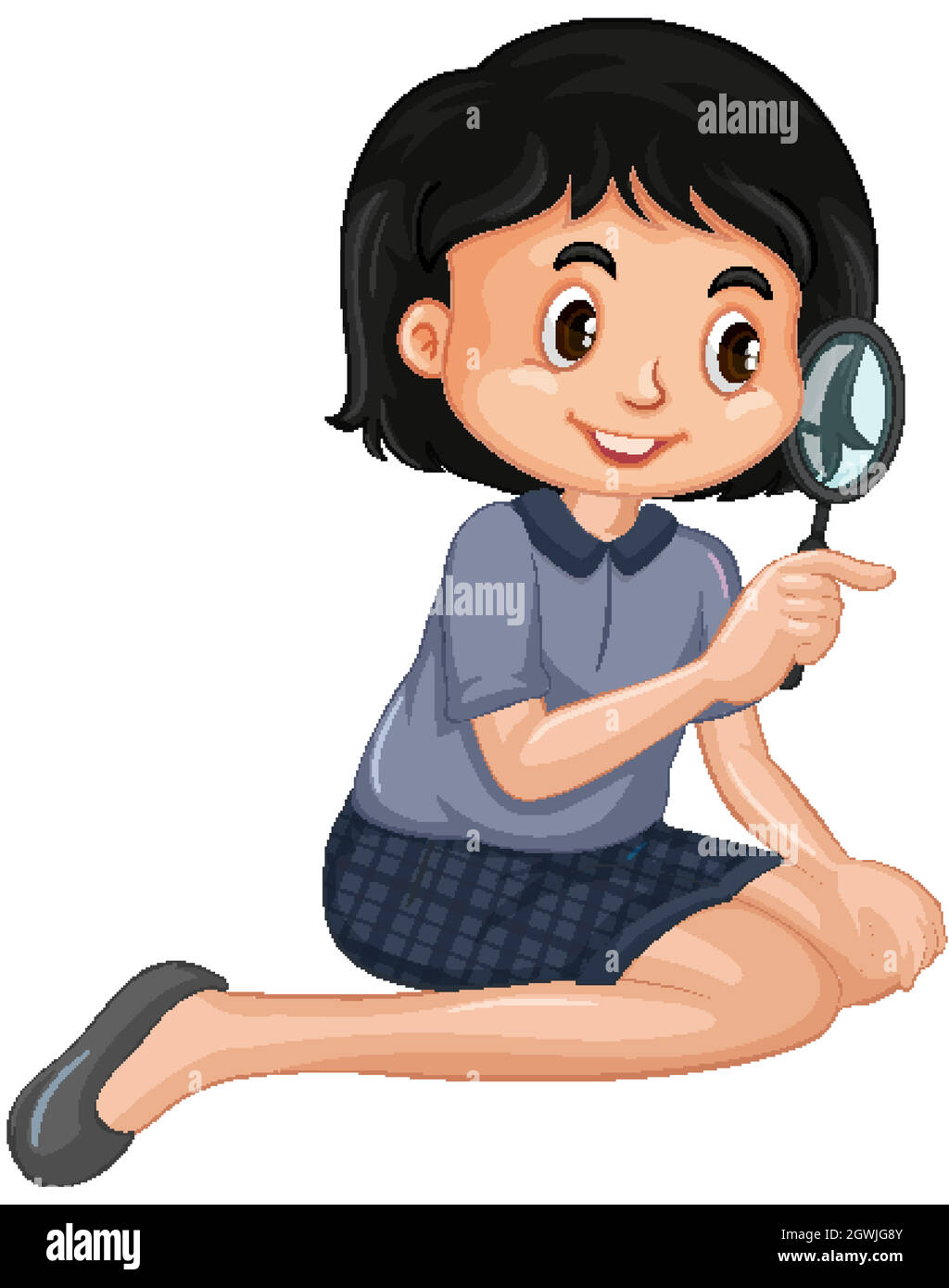 Happy girl with magnifying glass on white background Stock Vector Image ...