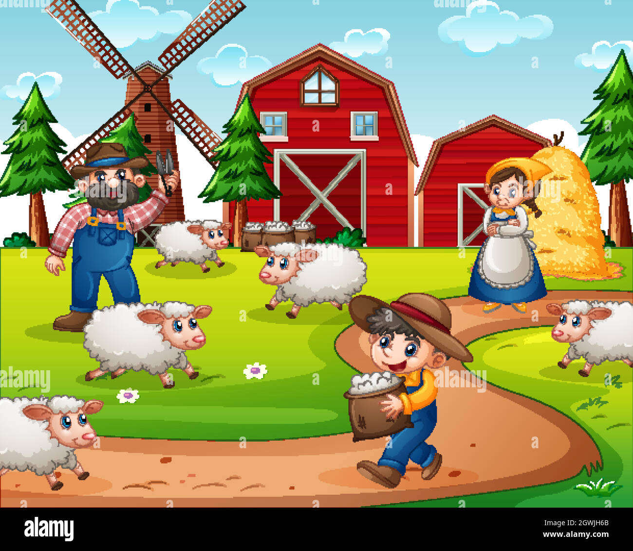 Rural scene sheep farm Stock Vector Images - Alamy