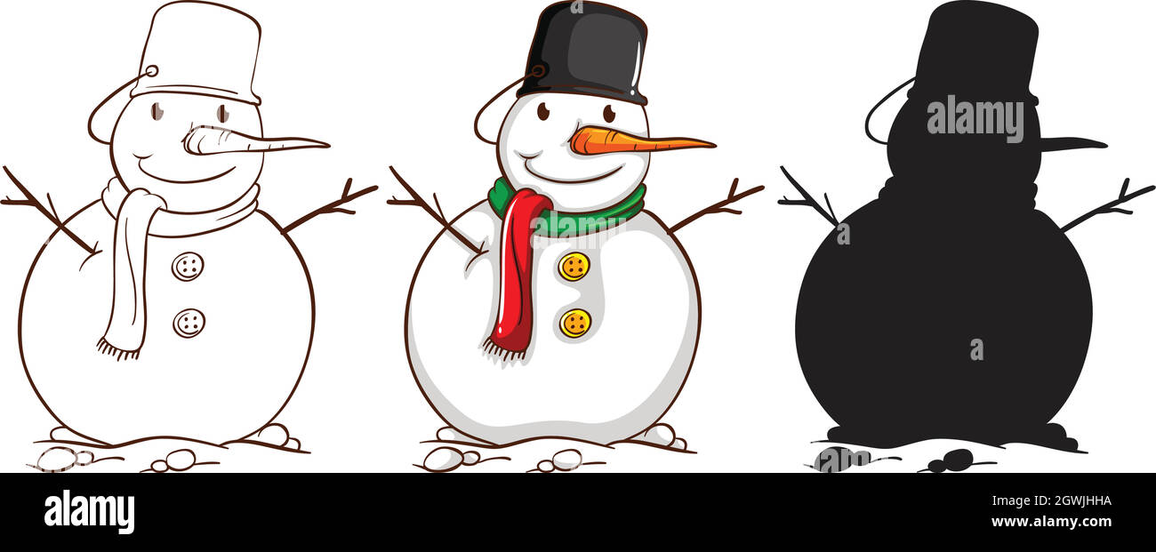 Snowman black white background Stock Vector Images - Alamy