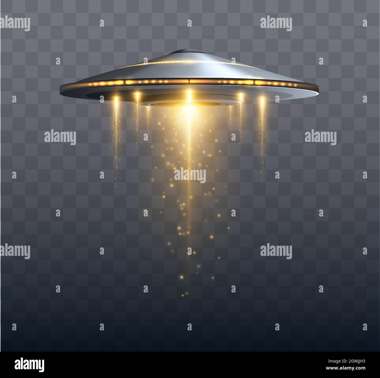 UFO spaceship with light beam isolated on transparent background ...