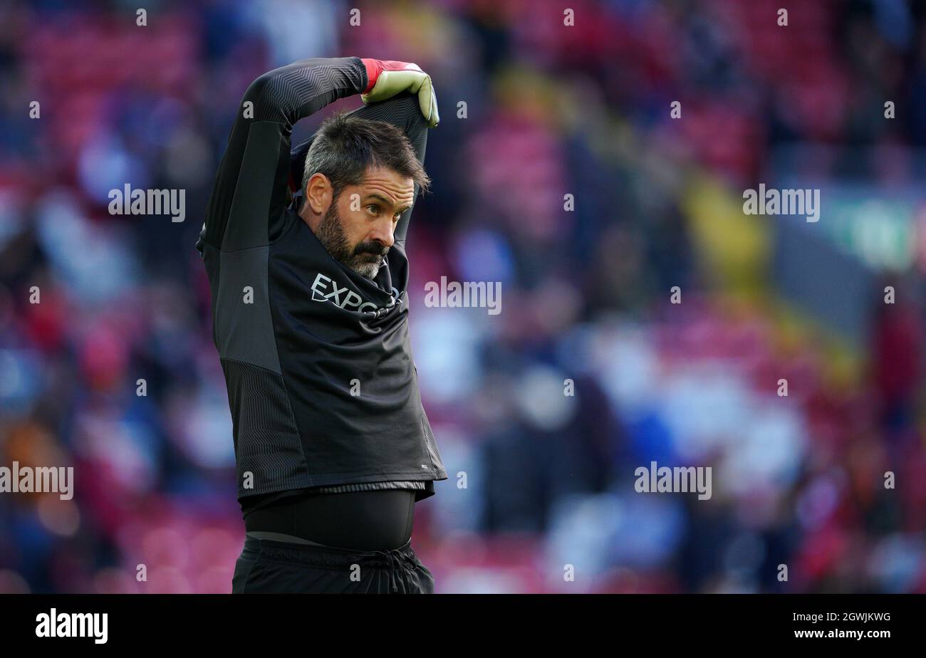 Manchester City goalkeeper Scott Carson warming up before the Premier ...