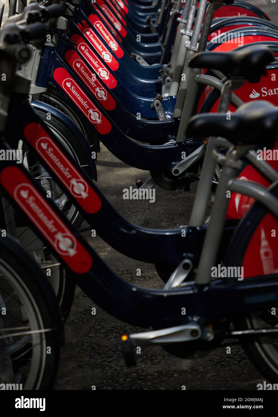 Dock of Santander hire bikes seen in London Stock Photo - Alamy