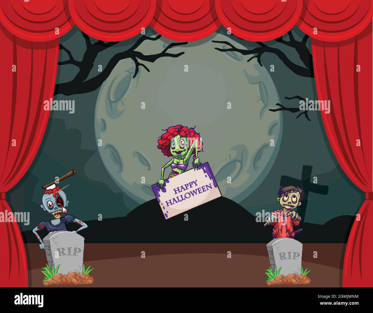 Halloween theme with zombies on stage Stock Vector Image & Art - Alamy