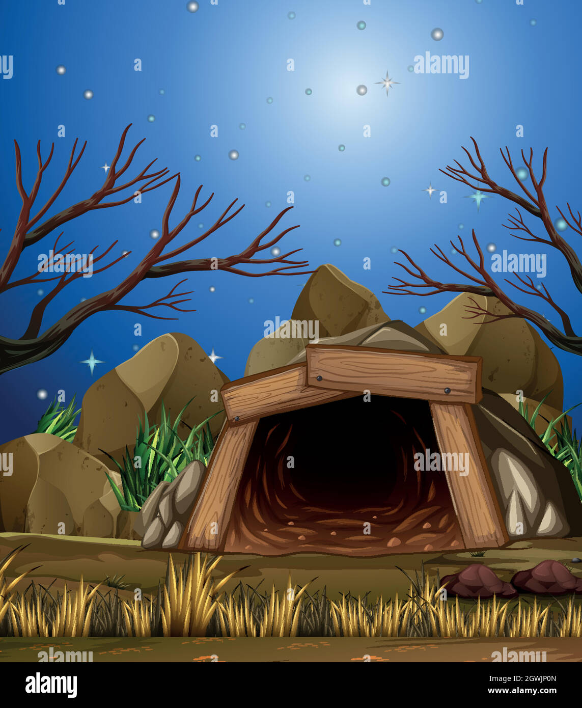 A Mining Cave at Night Stock Vector Image & Art - Alamy