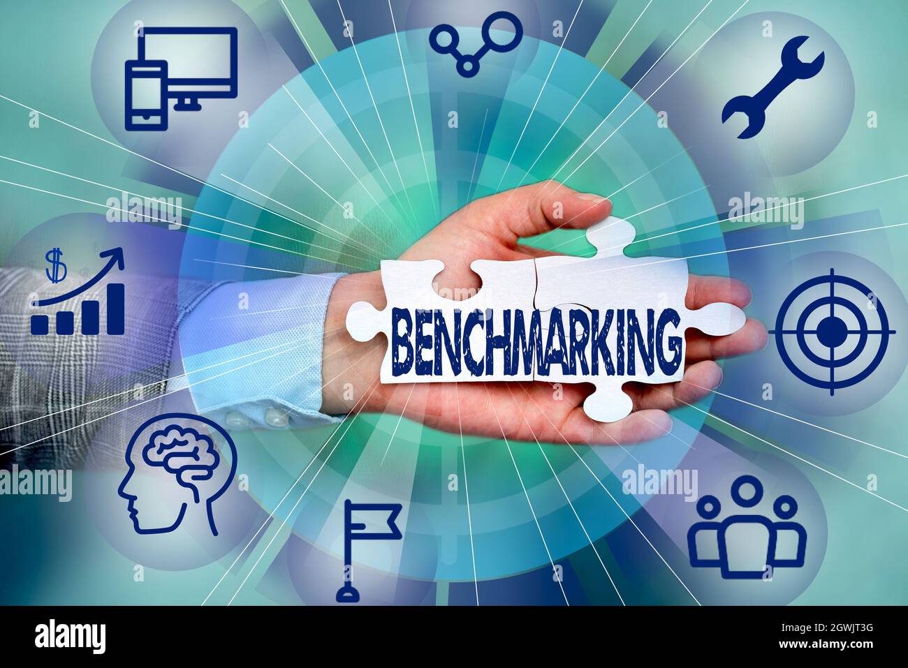Conceptual display Benchmarking. Word for evaluate something by ...