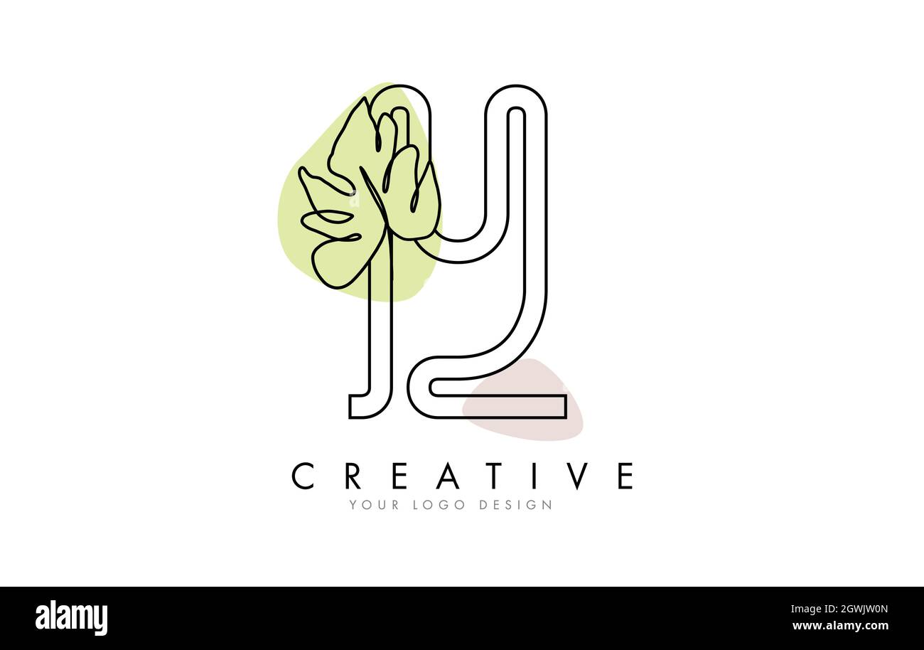 Black Outline Y letter logo design with Monstera Leaf One Line Drawing ...