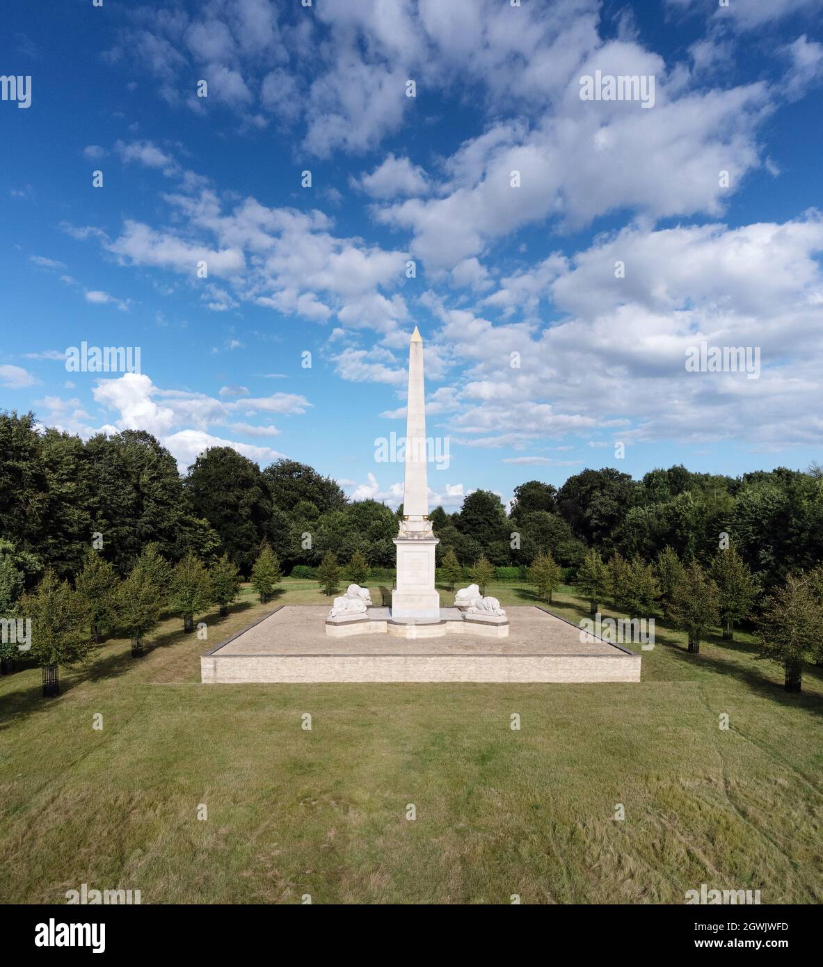 Panoramic image from above of Tusmore Park Obelisk A commemorative ...