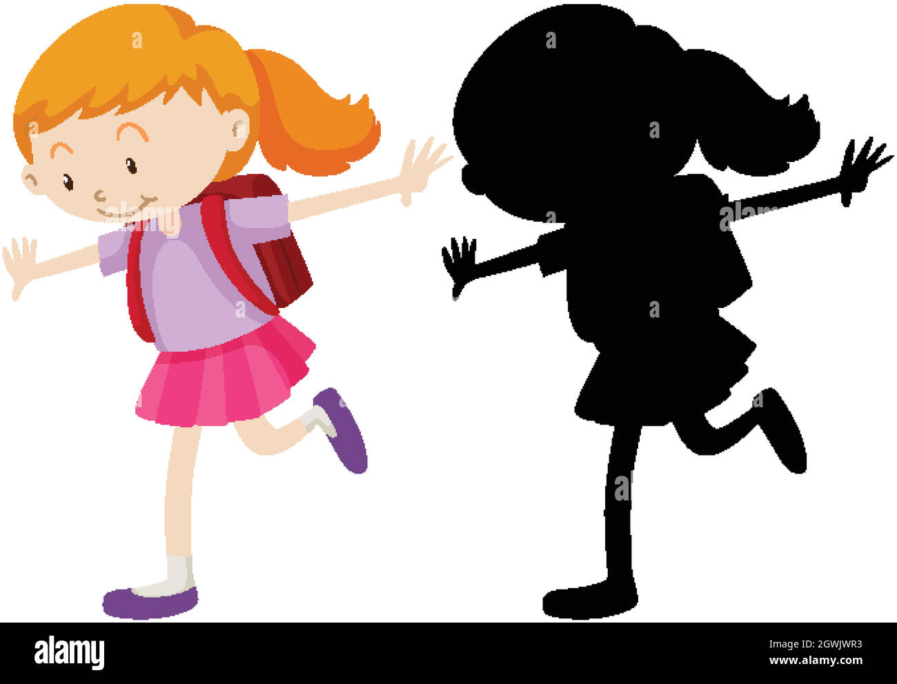 Happy girl standing position with its silhouette Stock Vector Image ...