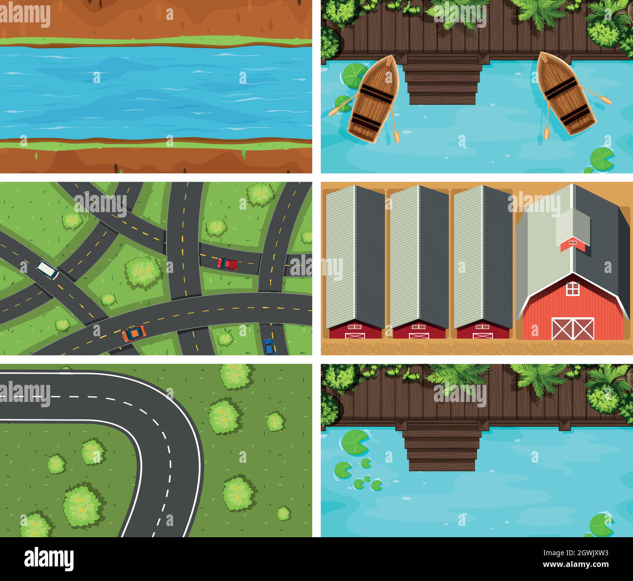 Set of top view aerial scenes in nature and outdoors Stock Vector Image ...