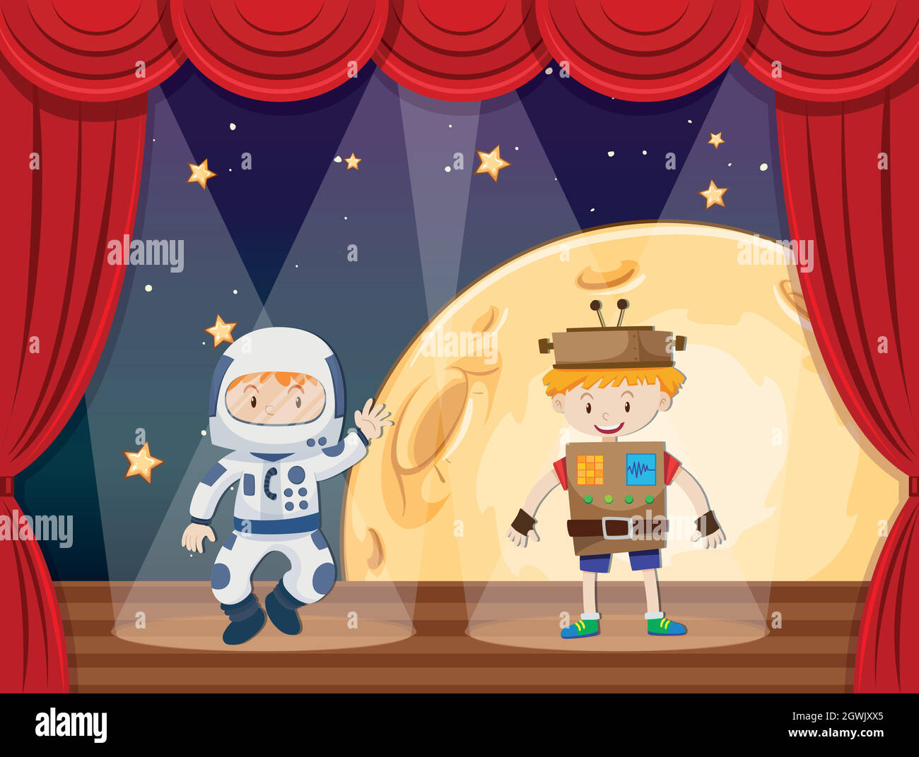Astronaut and robot on stage Stock Vector Image & Art - Alamy