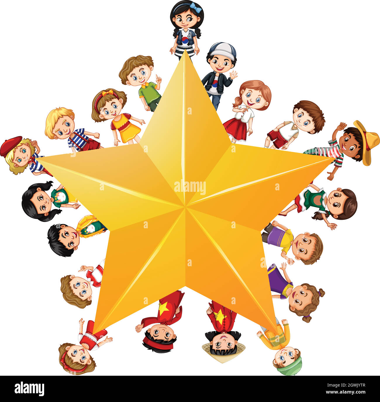 Yellow star with children on border Stock Vector Image & Art - Alamy