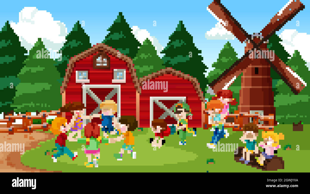 Active kids playing in outdoor scene Stock Vector Image & Art - Alamy
