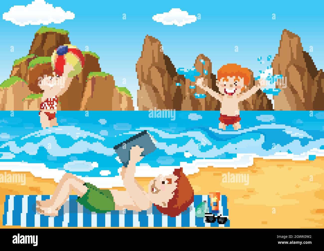 Children with beach ball on beach Stock Vector Images - Alamy