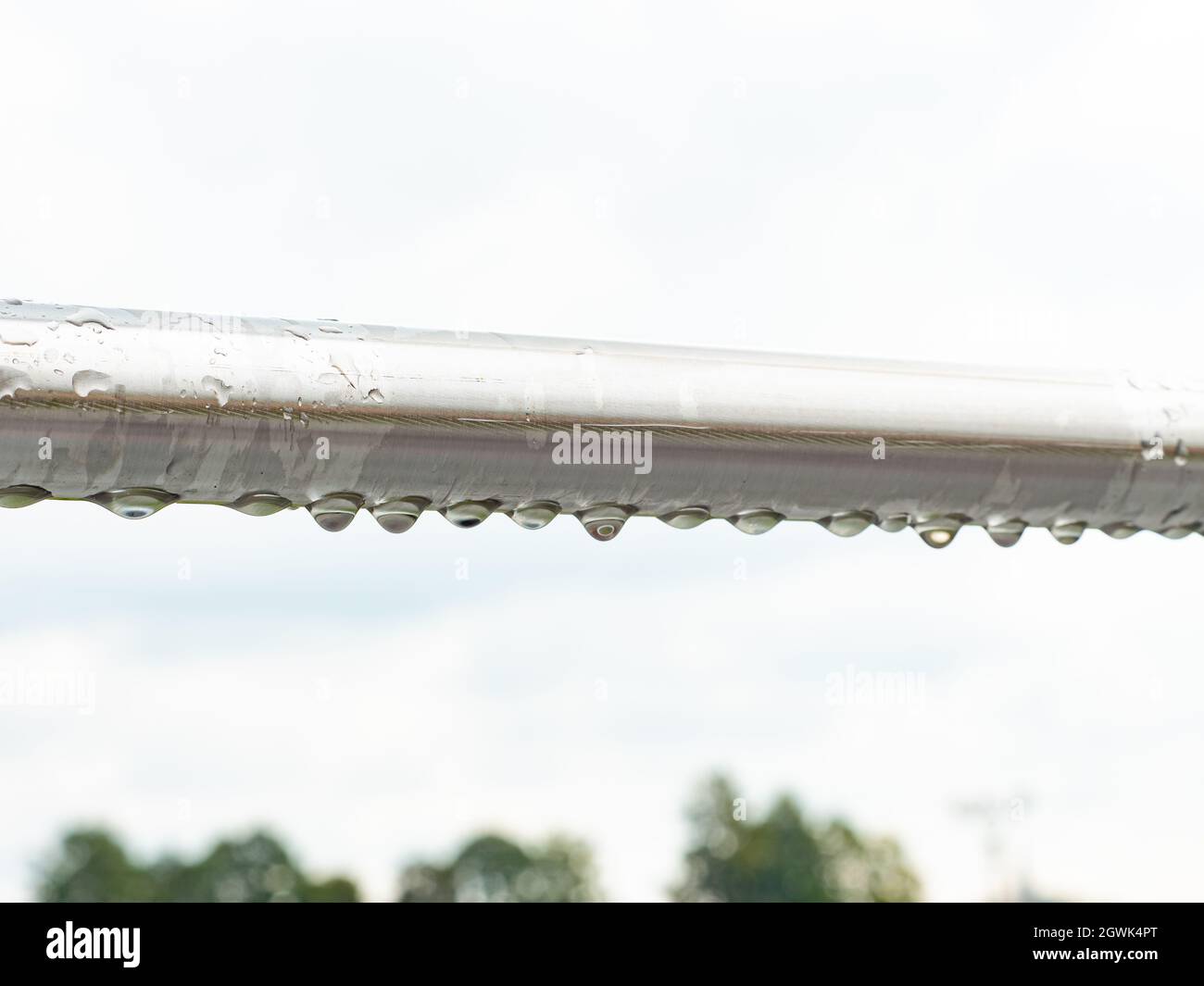 Morning rain drops on Tubular stainless steel handrail in detail Stock ...