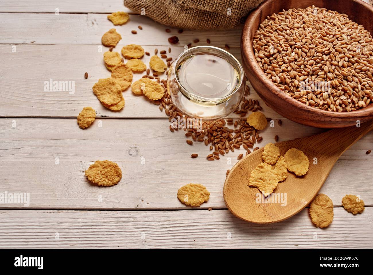 wooden table healthy breakfast view from above Stock Photo - Alamy