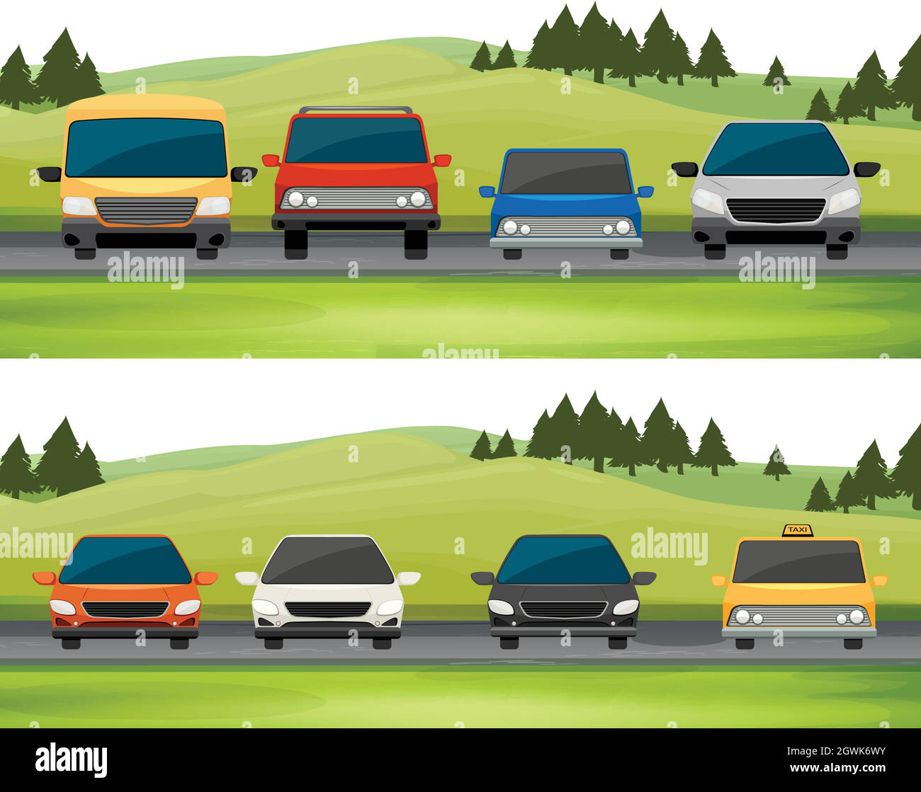 Cars in row lot Stock Vector Images - Alamy