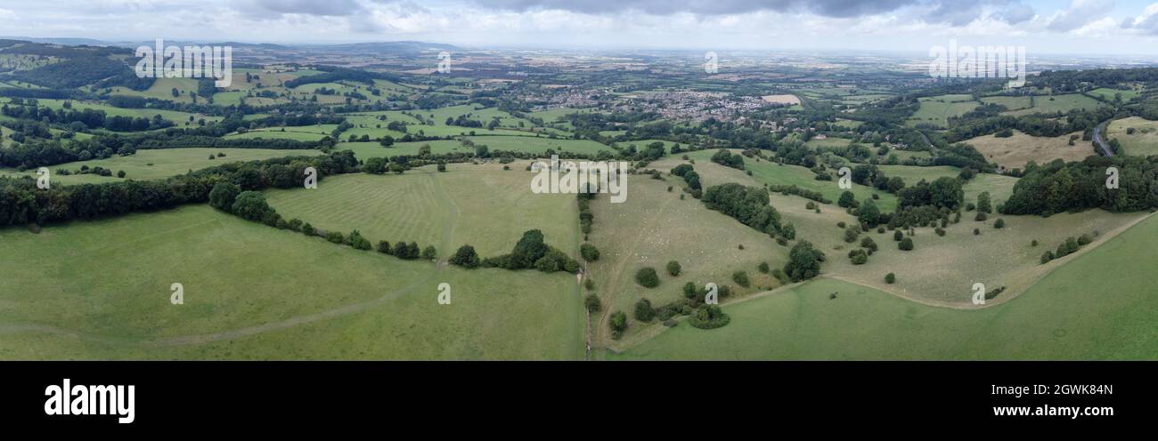 Panoramic image from above of Worcestershire countryside looking down ...