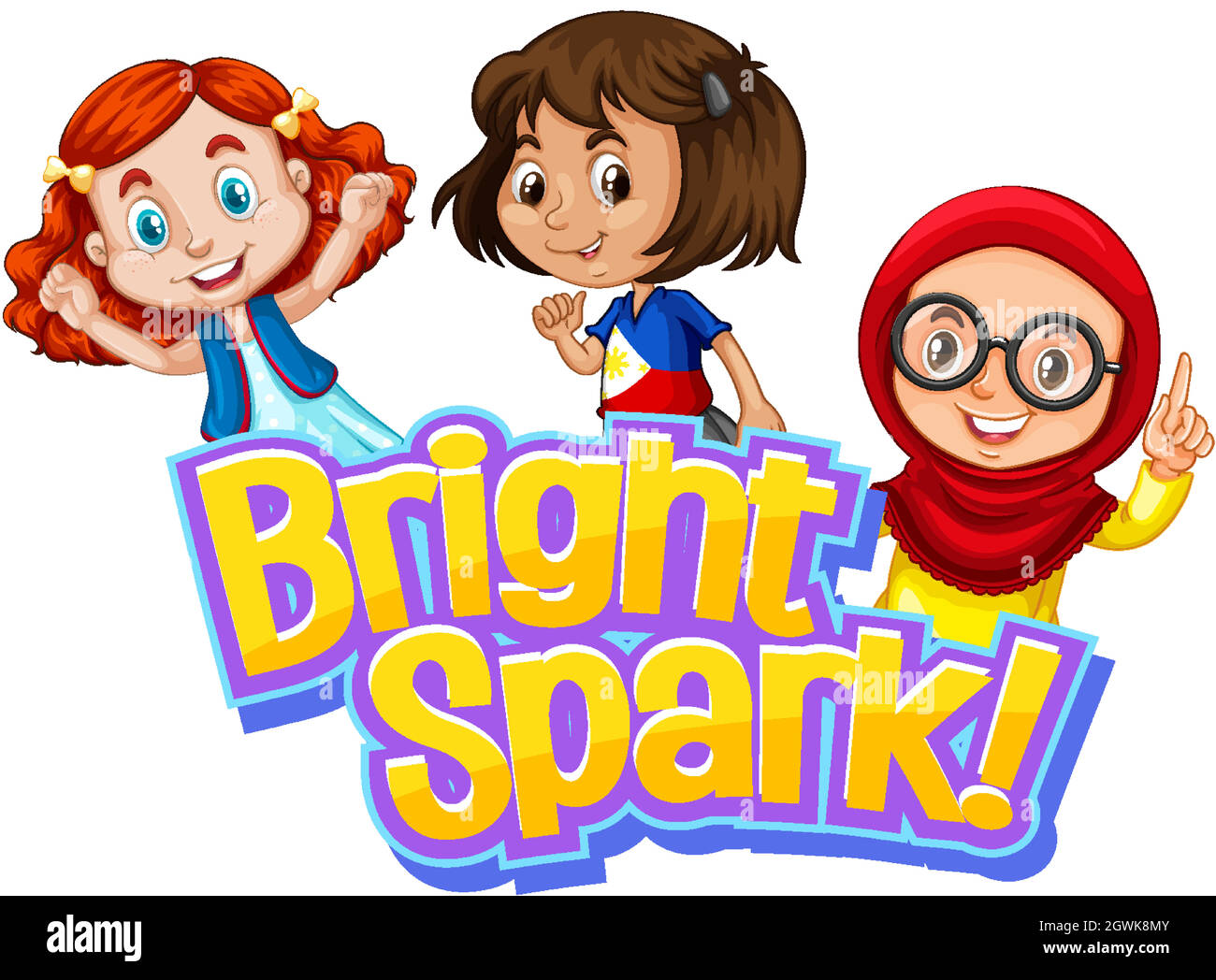 Font design for word bright spark with cute girls Stock Vector Image ...