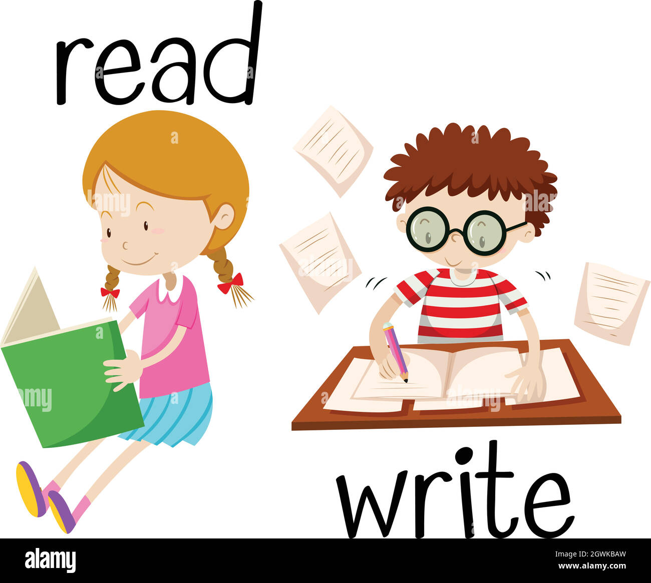 Girl reading and boy writing Stock Vector Image & Art - Alamy