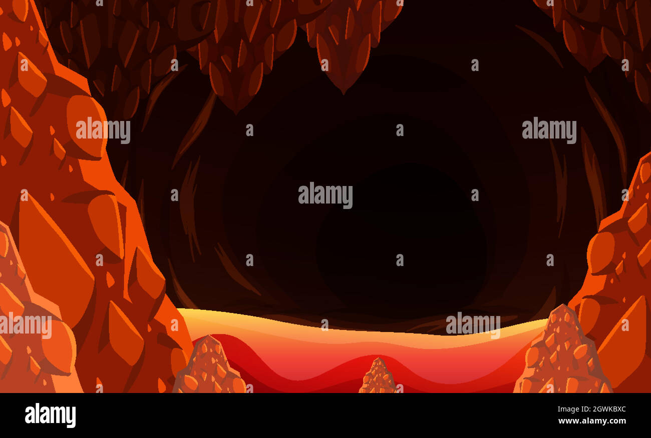 Infernal dark cave with lava scene Stock Vector Image & Art - Alamy