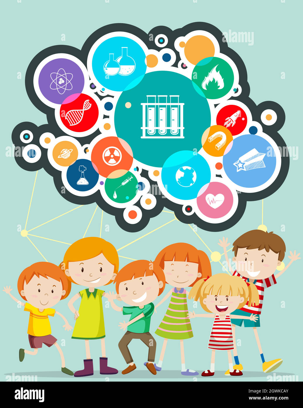 Boys and girls with science symbols Stock Vector Image & Art - Alamy