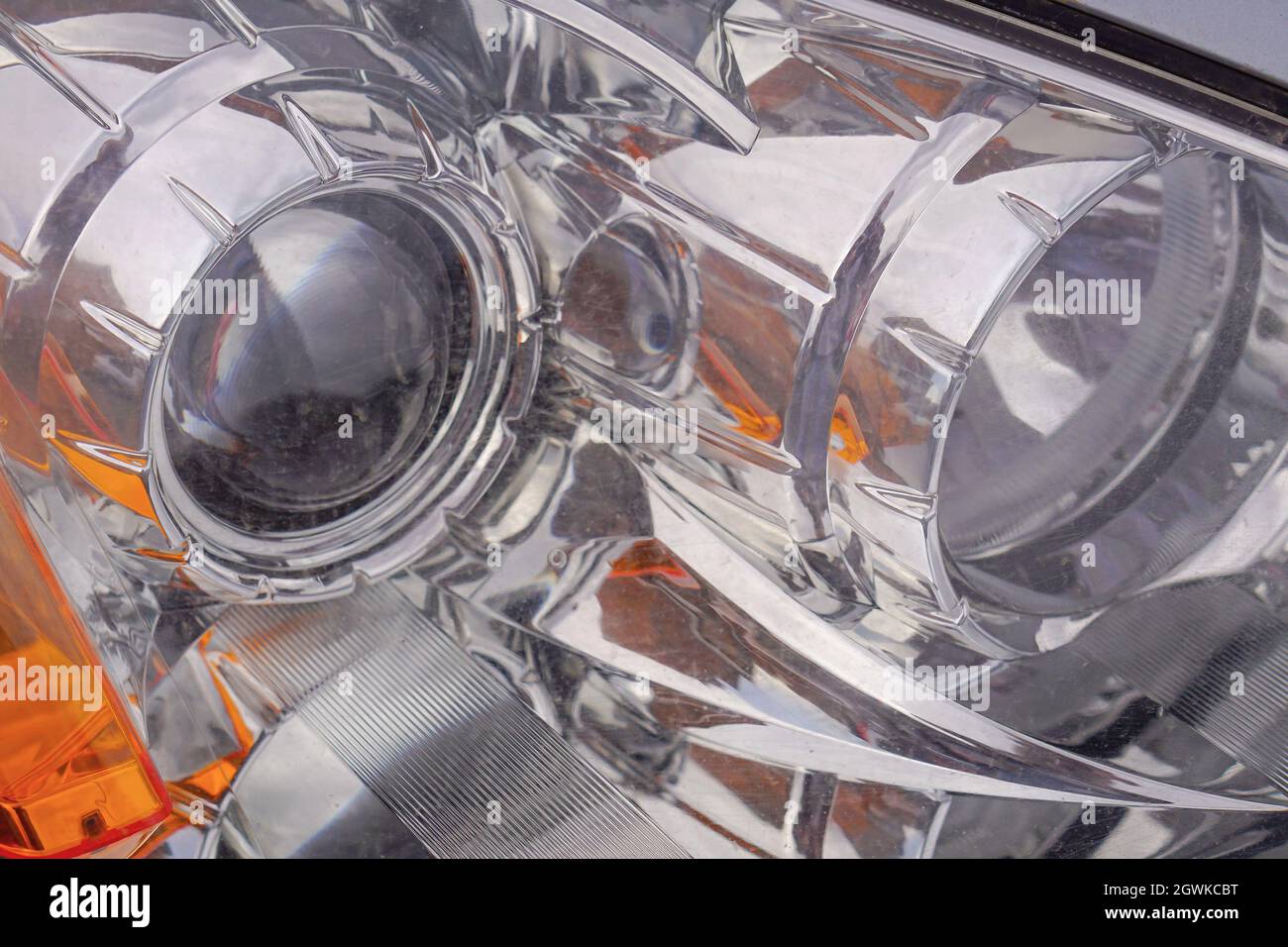 Focus lens headlights with plastic housing at modern car Stock Photo ...